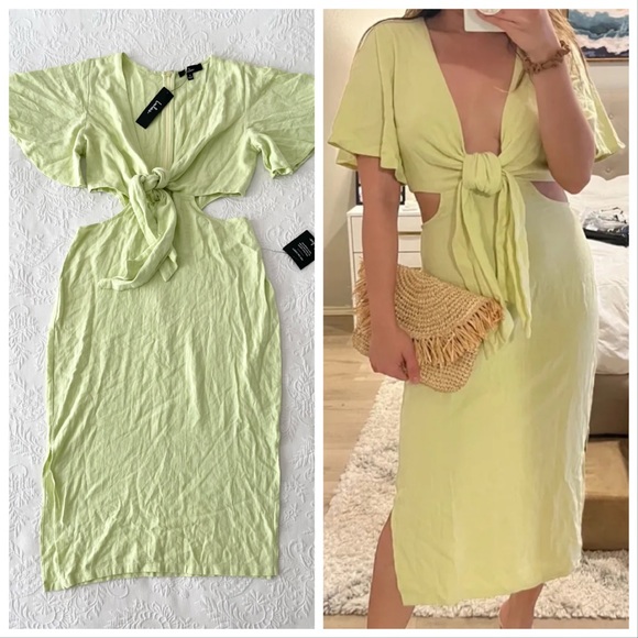 Lulu's | Dresses | Nwt Lulus Summer Journey Light Green Tiefront Cutout ...